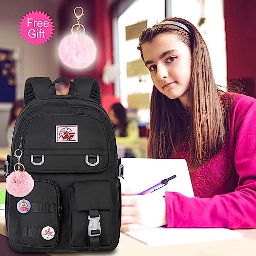 CCJPX Backpacks for Girls, 16 inch Elementary School Laptop Bag College Bookbag, Anti Theft Daypack for Teens Students Women - Black