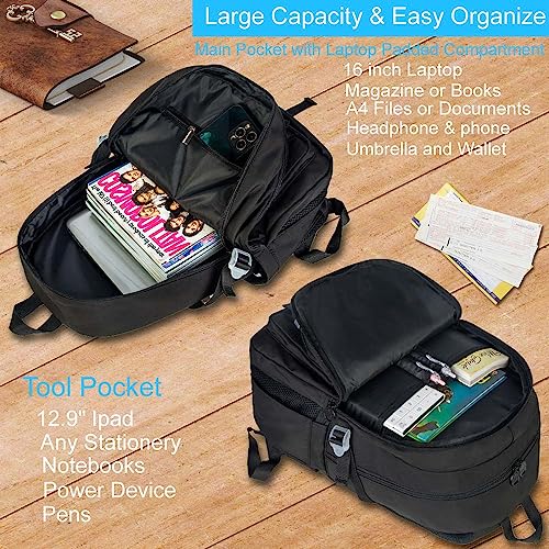 CCJPX Backpacks for Girls, 16 inch Elementary School Laptop Bag College Bookbag, Anti Theft Daypack for Teens Students Women - Black