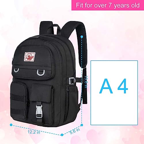 CCJPX Backpacks for Girls, 16 inch Elementary School Laptop Bag College Bookbag, Anti Theft Daypack for Teens Students Women - Black