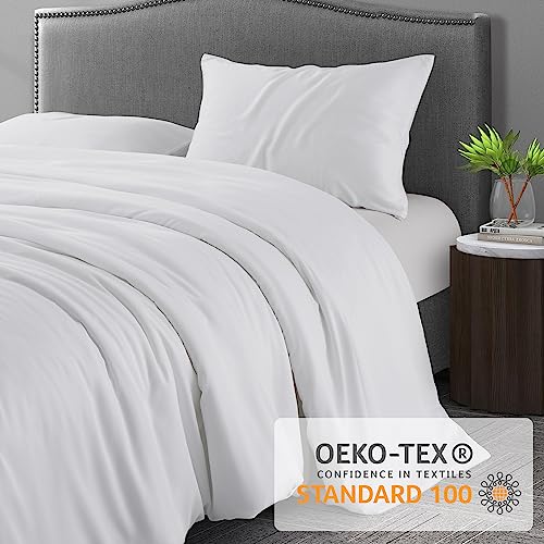 Dreamhood King Size Bamboo Duvet Cover Set 1 Duvet Cover,2 Pillow Shams,Luxuriously Soft Cooling Breathable Skin Friendly Smooth 3 Piece Set with 4 Corner Ties (White,106"×90")