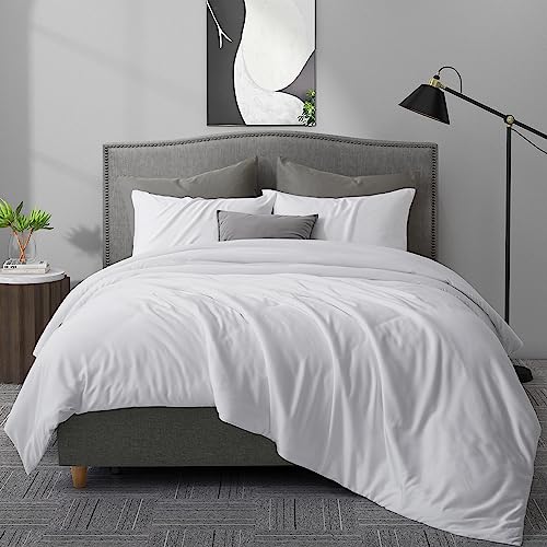 Dreamhood King Size Bamboo Duvet Cover Set 1 Duvet Cover,2 Pillow Shams,Luxuriously Soft Cooling Breathable Skin Friendly Smooth 3 Piece Set with 4 Corner Ties (White,106"×90")