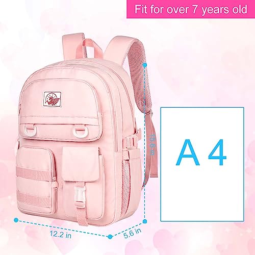 CCJPX Girls Backpack, 16 inch Elementary School Laptop Bag College Bookbag, Anti Theft Daypack for Teens Students Women - Pink