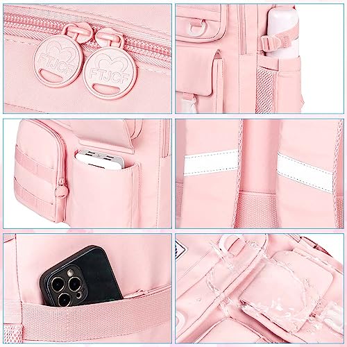 CCJPX Girls Backpack, 16 inch Elementary School Laptop Bag College Bookbag, Anti Theft Daypack for Teens Students Women - Pink