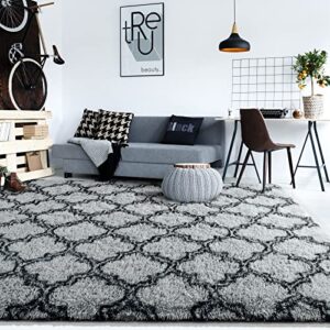 Keeko Fluffy Rugs, 4x6ft Fuzzy Area Rug for Living Room, Modern Geometric Plush Carpets for Bedroom, Soft Kid's Room Shaggy Rug, Nursery Room Decor Rug,Grey and Black