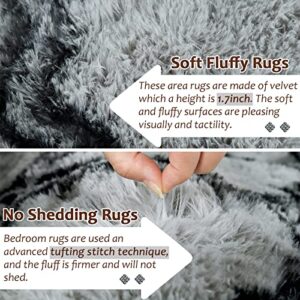 Keeko Fluffy Rugs, 4x6ft Fuzzy Area Rug for Living Room, Modern Geometric Plush Carpets for Bedroom, Soft Kid's Room Shaggy Rug, Nursery Room Decor Rug,Grey and Black