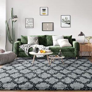 Keeko Fluffy Rugs, 4x6ft Fuzzy Area Rug for Living Room, Modern Geometric Plush Carpets for Bedroom, Soft Kid's Room Shaggy Rug, Nursery Room Decor Rug,Grey and Black