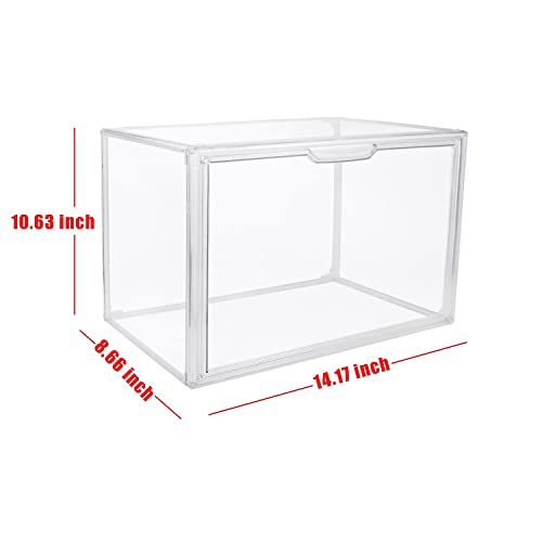 GUDEMAY Clear Stackable Plastic Storage Bins with Magnetic Attraction Lid, Dustproof Book & Cosmetic Display Cases, Large Figures Collectibles Showcase, Shoe Box, Protection Organizer (Transparent - 3 Pack)