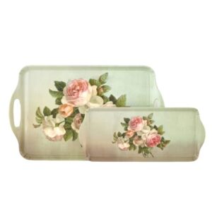 pimpernel antique roses trays | set of 2 | large handled serving platter | sandwich, crudité, and appetizer tray | melamine serving tray for lunch, coffee, or breakfast | dishwasher safe