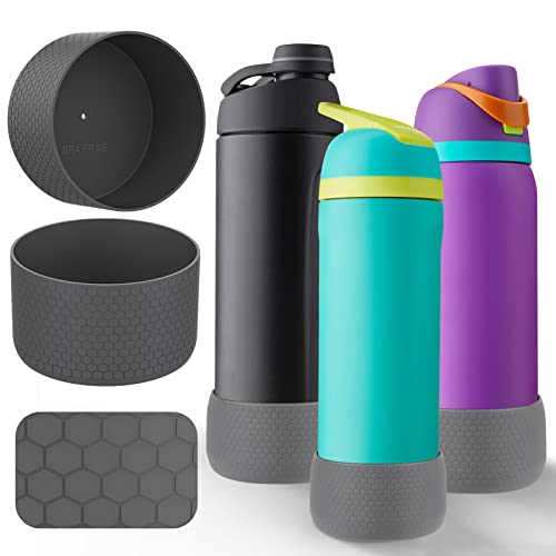 BABORUI 2Pcs Water Bottle Boot Compatible With Owala Water Bottle 24oz, Protective Silicone Boot Sleeve for Owala Freesip, Twist, Flip Water Bottle (Grey)