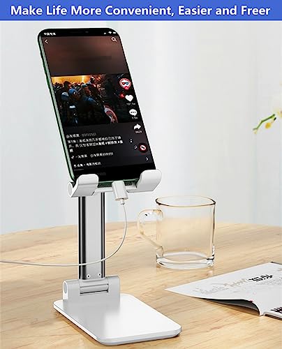 bodbop Cell Phone Stand for Desk Mobile Phone Holder Desktop Cell Phone Bracket Desk Foldable Phone Support Dock Compatible with iPhone Pro Max Plus Android Smartphone Stands Tabletop Holders (White)