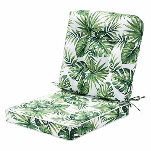 JMKaixin Outdoor Seat/Back Deep Chair Cushion Set for Patio Furniture - Lounge Chair Cushions with Ties - Water-Resistant Patio Chair Cushions 19x19 (Palm)