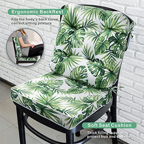 JMKaixin Outdoor Seat/Back Deep Chair Cushion Set for Patio Furniture - Lounge Chair Cushions with Ties - Water-Resistant Patio Chair Cushions 19x19 (Palm)