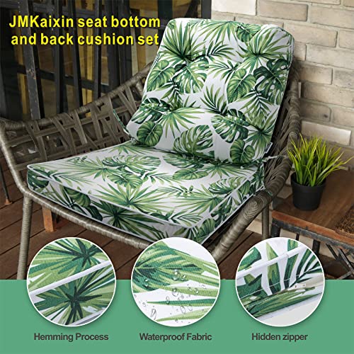 JMKaixin Outdoor Seat/Back Deep Chair Cushion Set for Patio Furniture - Lounge Chair Cushions with Ties - Water-Resistant Patio Chair Cushions 19x19 (Palm)