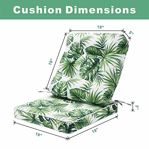 JMKaixin Outdoor Seat/Back Deep Chair Cushion Set for Patio Furniture - Lounge Chair Cushions with Ties - Water-Resistant Patio Chair Cushions 19x19 (Palm)