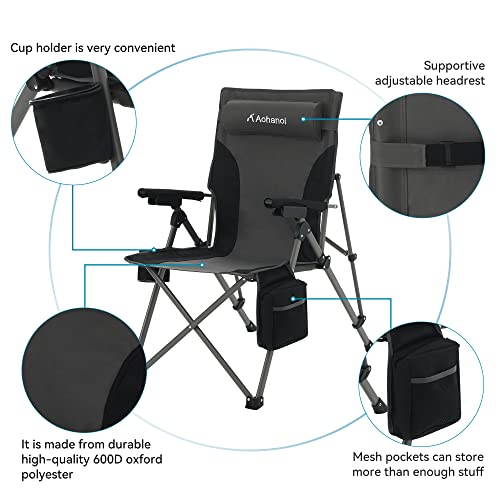 Aohanoi Camping Chairs, Camping Chairs for Heavy People, Outdoor Folding Chairs with Adjustable Angled Backrest, Lawn Chairs Folding Supports up to 300lbs (2 Pcs, Grey)