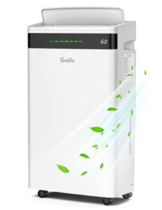 dehumidifiers for home and basement, grelife 4,500 sq. ft 50 pint dehumidifier with drain hose, 3 modes, child lock, 24h timer,defrost,dry clothes,easy-to-clean filter,for large room, bedroom,bathroom