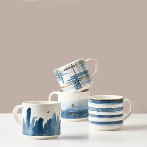 Divitis Home 15.8OZ stackable coffee mugs set of 4, new bone china coffee mugs, coffee cup sets of 4, coffee mugs set, coffee cup set, coffee cups, mugs, tea mugs, tea cups (Blue Vibes)