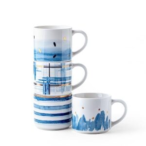 Divitis Home 15.8OZ stackable coffee mugs set of 4, new bone china coffee mugs, coffee cup sets of 4, coffee mugs set, coffee cup set, coffee cups, mugs, tea mugs, tea cups (Blue Vibes)