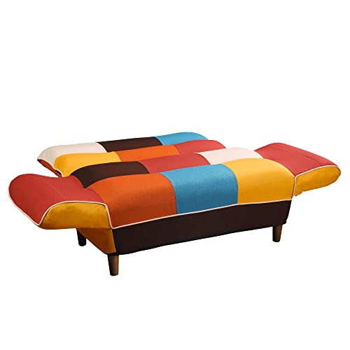 P PURLOVE Colorful Sleeper Sofa, Sofa with Adjustable Backrest and Adjustable Armrests, Small Couch with Solid Wood Legs and 2 Colored Pillows for Small Space, Apartment, Dorm