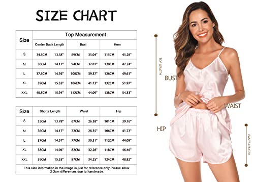 Vlazom Women's Silk Satin Pajamas Sets Cami Top and Shorts 2 Piece Nightwear Pink Size Small