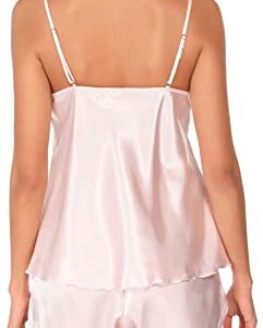 Vlazom Women's Silk Satin Pajamas Sets Cami Top and Shorts 2 Piece Nightwear Pink Size Small