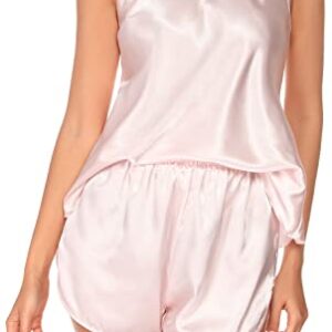 Vlazom Women's Silk Satin Pajamas Sets Cami Top and Shorts 2 Piece Nightwear Pink Size Small