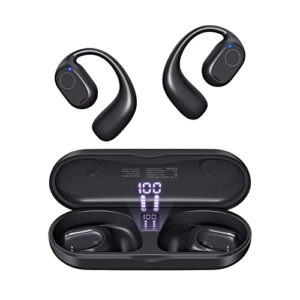 open ear headphones, bluetooth 5.3 wireless headphones with digital display charging case 40 hours playtime true wireless open ear earbuds with earhooks sports headphones for running, walking, workout