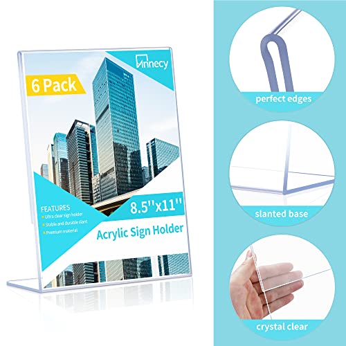 Annecy Sign Holder 8.5x11 6 Pack, Clear Slanted Plastic Sign Holder 8.5 x 11 Standing, Display Vertically Menu, Document, Paper, Suitable Desktop for Coffee, Hotel, Office, Public