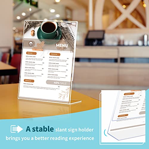 Annecy Sign Holder 8.5x11 6 Pack, Clear Slanted Plastic Sign Holder 8.5 x 11 Standing, Display Vertically Menu, Document, Paper, Suitable Desktop for Coffee, Hotel, Office, Public