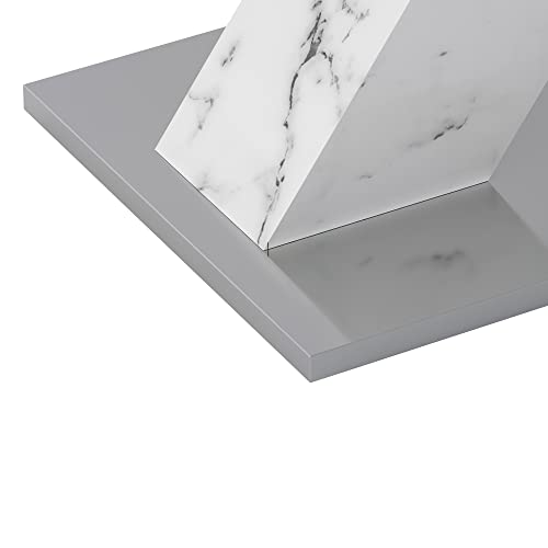 HomSof, White Modern Dining Stretchable Function, Marble Top, MDF X-Shape Table Leg and Metal Base, 62.99" Square