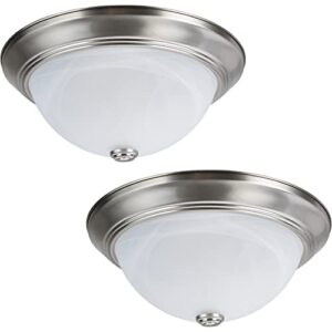 aspen creative 63014-12, 2-light flush mount in brushed nickel finish w/white alabaster glass, 13" dia, e26 socket, set of 2