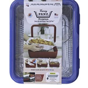 Fancy Panz Premium Dress Up & Protect Your Foil Pan, Made in USA. Hot/Cold Gel Pack, One Half Sized Foil Pan & Serving Spoon Included. Stackable for easy travel. (Denim Blue)