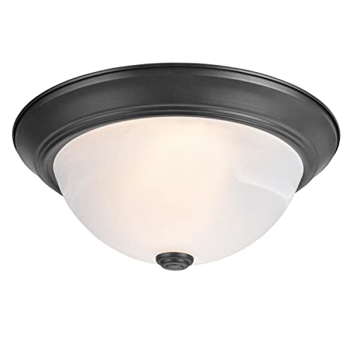 Aspen Creative 63014-22, 2-Light Flush Mount in Dark Bronze Finish w/White Alabaster Glass, 13" Dia, E26 Socket, Set of 2