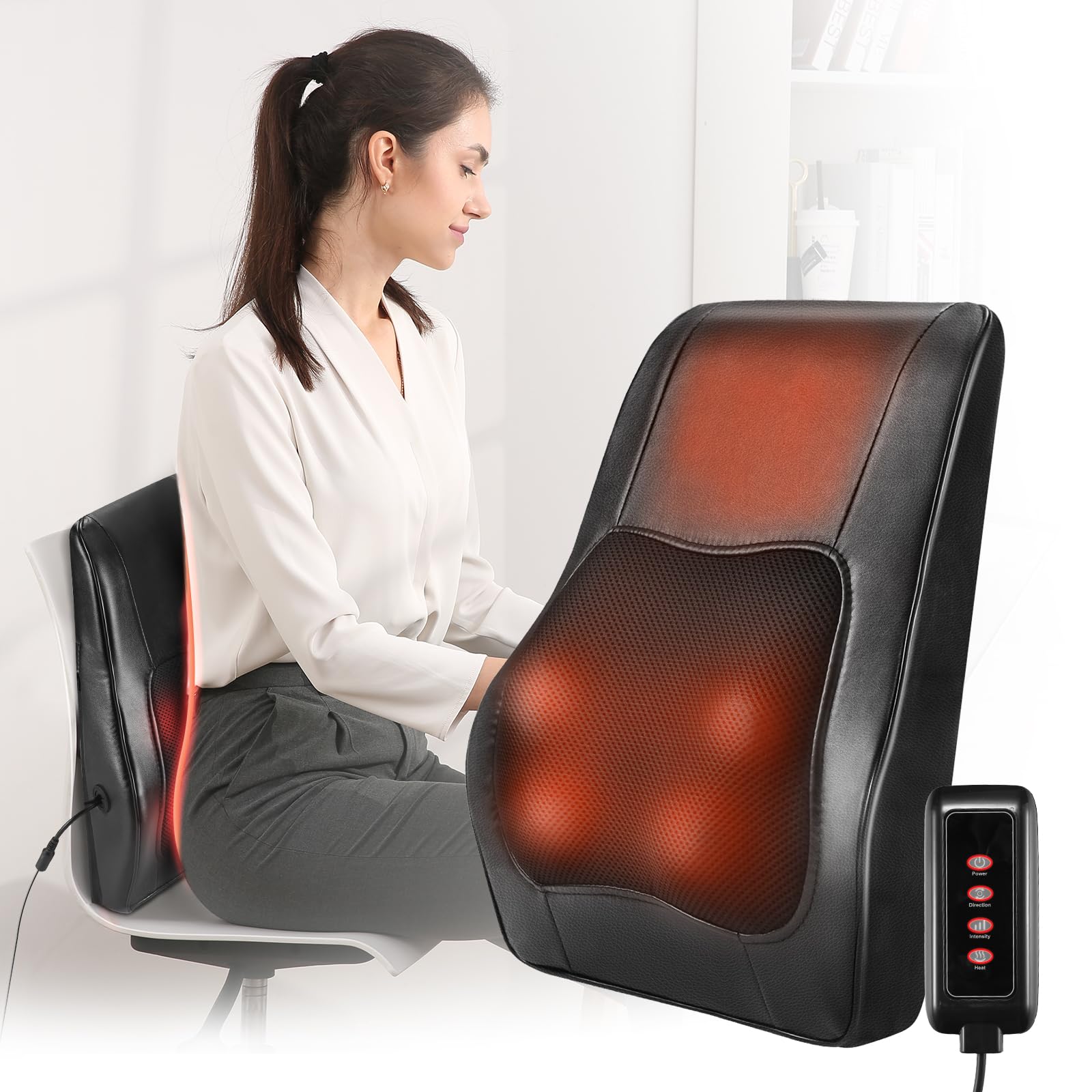 Careboda Shiatsu Back Massager with Heat, 3D Deep Kneading Electric Massager Pillow for Neck and Back Pain Relief, Ideal for Home, Office and Car Use, Idel Gift for Women and Men