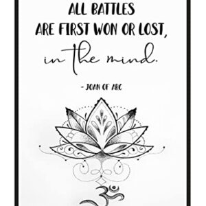 St Joan of Arc 11x14 Gallery Style Print by Soul Sunshine | Unframed 'All Battles' Bible Verses Wall Decor Poster Prints | Rustic Wall Decor, Black and White Lotus Flower, Home Wall Decor