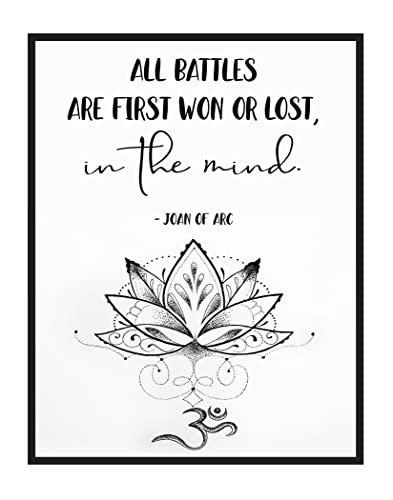 St Joan of Arc 11x14 Gallery Style Print by Soul Sunshine | Unframed 'All Battles' Bible Verses Wall Decor Poster Prints | Rustic Wall Decor, Black and White Lotus Flower, Home Wall Decor