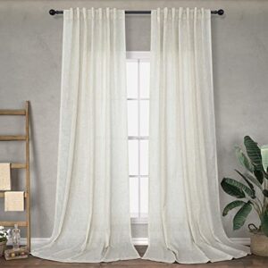 cream back tab linen curtains 84 inch length for living room 2 panels rod pocket natural boho drapes light filtering semi sheer rustic country neutral farmhouse curtain for bedroom ivory colored 52x84