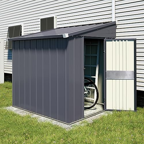 MUPATER Outdoor Storage Shed 4x8 FT, Garden Tool Storage Shed House, Metal Shed Kit for Backyard Lawn with Door and Lock, Grey