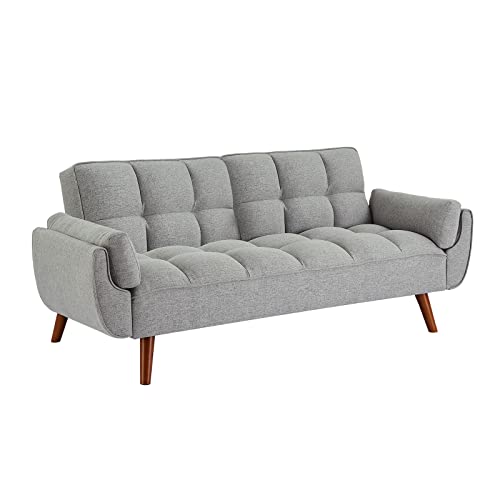 Homies Life Convertible Futon Sofa Bed, Linen Sleeper Couch, 75" W Modern 3 Seater Tufted Sofa with Adjustable Backrests and Soild Wood Legs for Living Room, Bedroom, Small Space, Gray