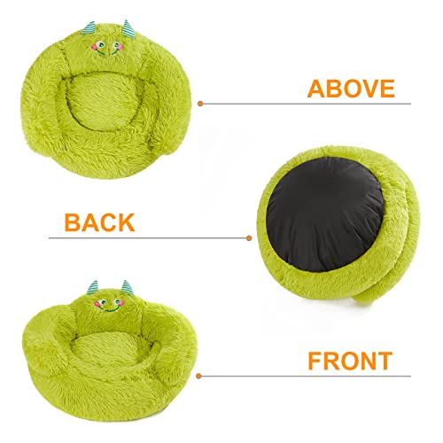 Jiupety Cute Calming Dog and Cat Bed, Indoor High Bolster Donut Dog Beds, Comfortable Plush Cuddler Dog Bed, M(24"x24"x14") Size for Small Dogs and Cats, Cute Cartoon Soft Bed, Green.