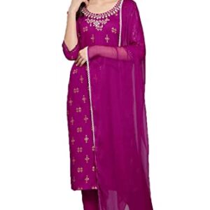 Chandrakala Women's Rayon kurti 3/4th Sleeve Straight Kurti Pant Set,Small,Purple (K228PUR1)