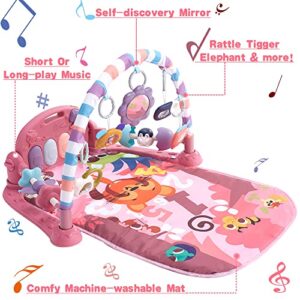 PWTAO Baby Play Mat Baby Musical Activity Gym Mat Kick and Play Piano Gym Early Development Activity Centers with 5 Hanging Toys Boy & Girl Gifts for Newborn Baby 0 to 3 6 9 12 Months