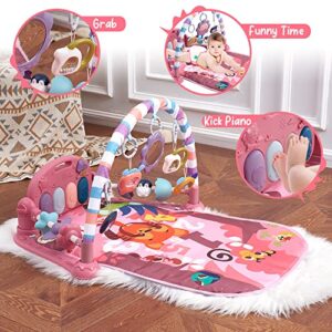 PWTAO Baby Play Mat Baby Musical Activity Gym Mat Kick and Play Piano Gym Early Development Activity Centers with 5 Hanging Toys Boy & Girl Gifts for Newborn Baby 0 to 3 6 9 12 Months