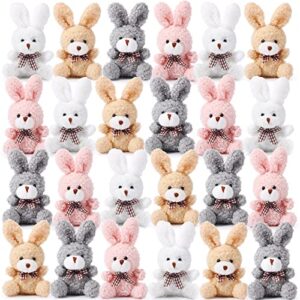 Sotiff 24 Pcs Plush Bunny Stuffed Animal Bulk 4.7 Inch Mini Bunnies Doll Keychain Furry Rabbit with Bow Tie for Boys Girls Birthday Party Favors Wedding Graduation Gifts Holiday (Classic Color)