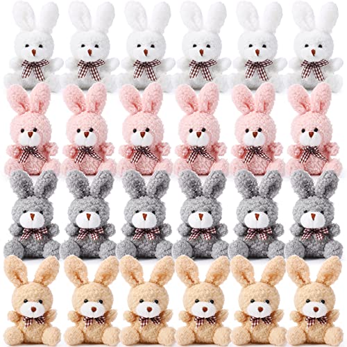 Sotiff 24 Pcs Plush Bunny Stuffed Animal Bulk 4.7 Inch Mini Bunnies Doll Keychain Furry Rabbit with Bow Tie for Boys Girls Birthday Party Favors Wedding Graduation Gifts Holiday (Classic Color)