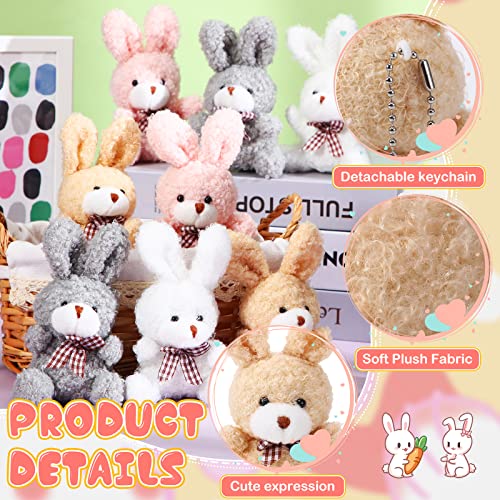 Sotiff 24 Pcs Plush Bunny Stuffed Animal Bulk 4.7 Inch Mini Bunnies Doll Keychain Furry Rabbit with Bow Tie for Boys Girls Birthday Party Favors Wedding Graduation Gifts Holiday (Classic Color)