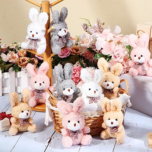 Sotiff 24 Pcs Plush Bunny Stuffed Animal Bulk 4.7 Inch Mini Bunnies Doll Keychain Furry Rabbit with Bow Tie for Boys Girls Birthday Party Favors Wedding Graduation Gifts Holiday (Classic Color)