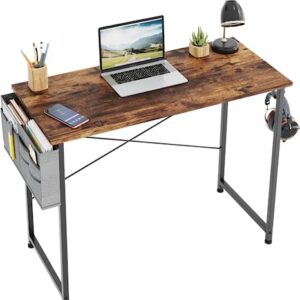 COTUBLR 31 Inch Computer Desk, Home Office Desk, Simple Modern Small Desk for Bedroom, Writing Desk with Storage Bag, Study Table for Students, Rustic Brown