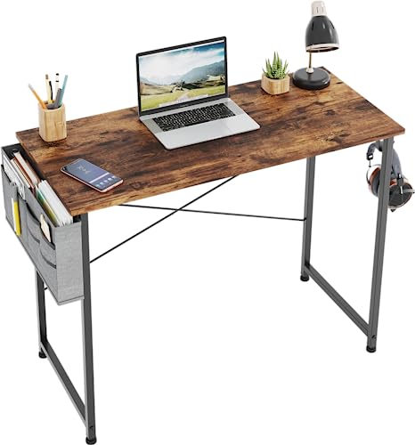 COTUBLR 31 Inch Computer Desk, Home Office Desk, Simple Modern Small Desk for Bedroom, Writing Desk with Storage Bag, Study Table for Students, Rustic Brown