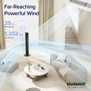 LEVOIT Tower Fan, Oscillating Quiet 42 Inch Fan 25ft/s Velocity 25dB With DC Motor, 12 Speeds Bladeless with Remote Blows Cold Air, 4 Modes, 12H Timer, Standing Fan for Home, White, 9.21D*8.62W*43.9H